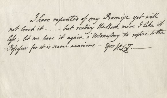 Bonhams : PIOZZI (HESTER LYNCH THRALE) Autograph note signed ("H:L:T ...