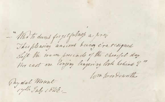Bonhams : WORDSWORTH (WILLIAM) Autograph quotation, signed and dated ...