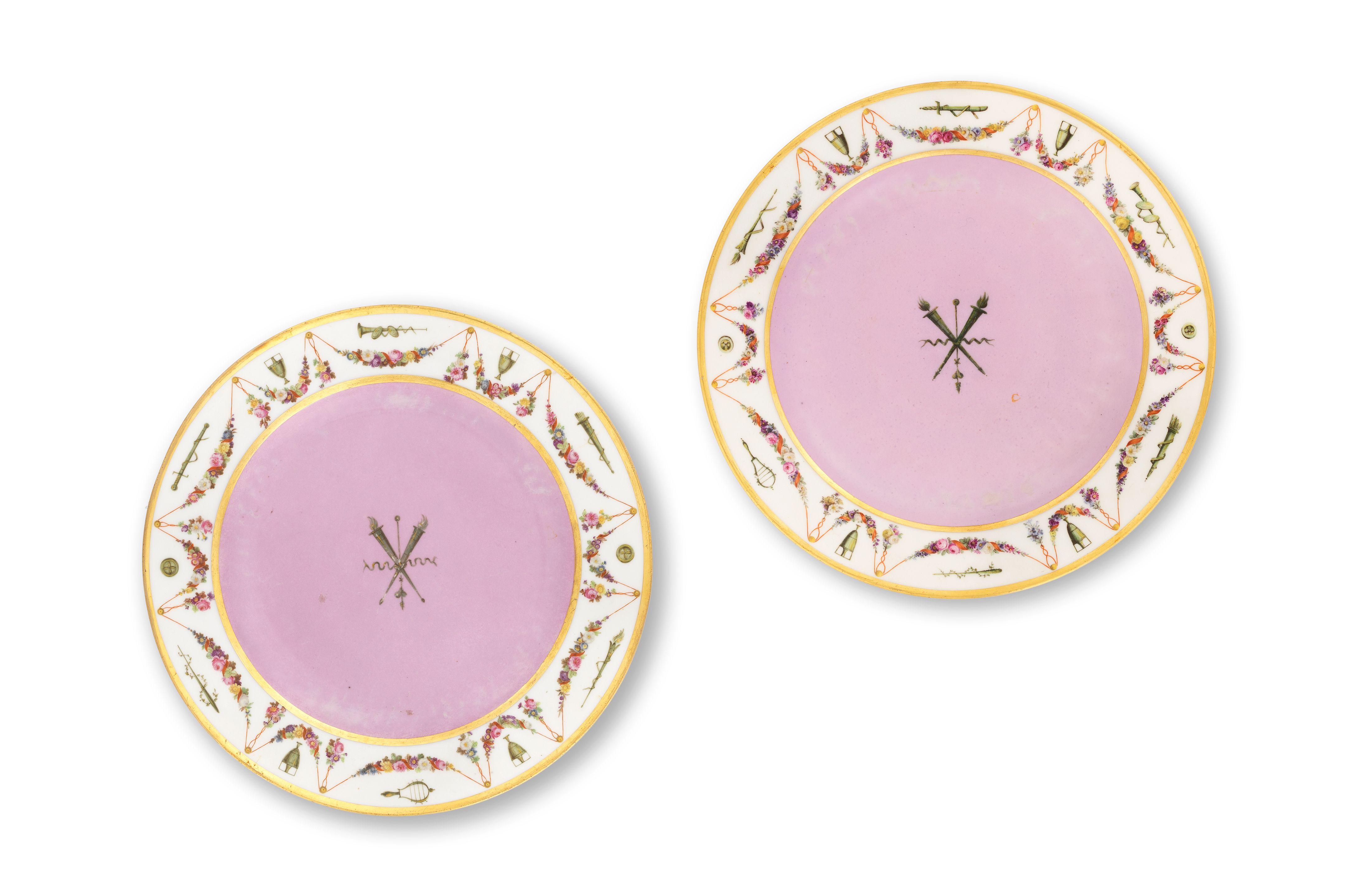 Bonhams : A pair of Sèvres dinner plates from the 'Service fond rose ...