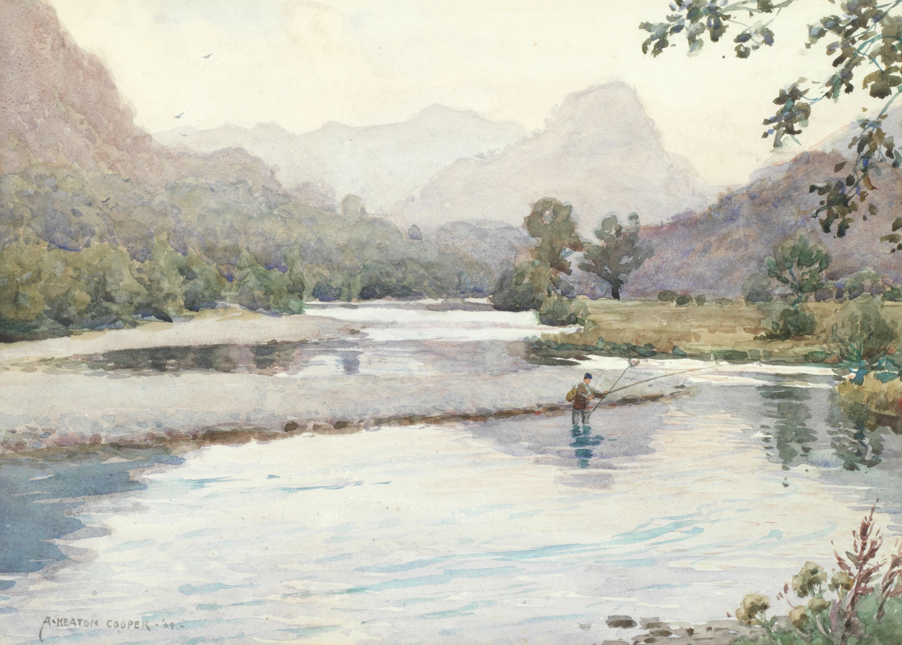 Bonhams : Alfred Heaton Cooper (British, 1864-1929) Angler near Grange ...