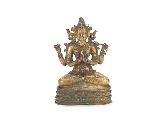 Bonhams : A brass-alloy figure of Shadakshari Lokeshvara Tibet, 13th ...