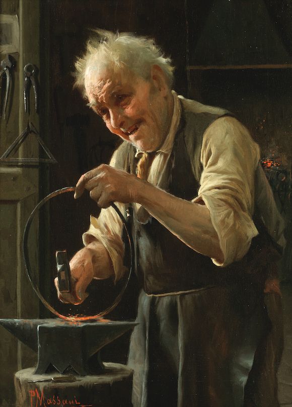 Bonhams : Pompeo Massani (Italian, 1850-1920) A cheerful blacksmith