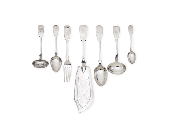 Bonhams : A group of Fiddle pattern silver flatware the majority Exeter ...