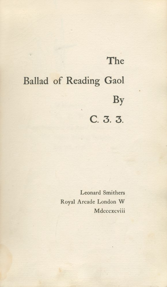 Bonhams : WILDE (OSCAR) The Ballad of Reading Gaol By C.E.E., FIRST ...
