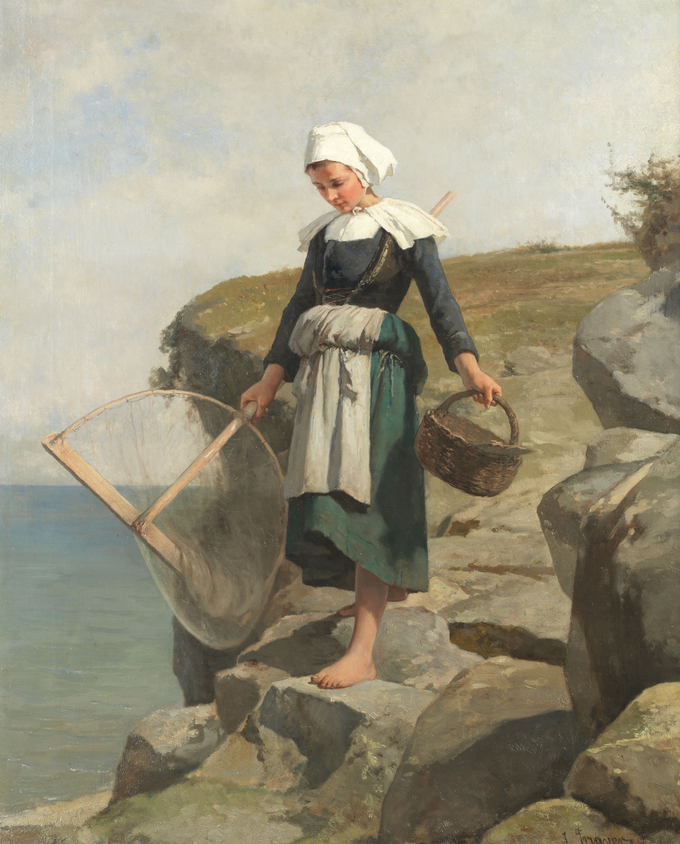 Bonhams : Jean-Baptiste Jules Trayer (French, 1824-1909) The shrimper
