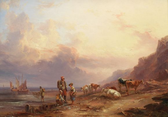 Bonhams : Samuel Williamson (British, 1792-1840) Fisherfolk and cattle ...