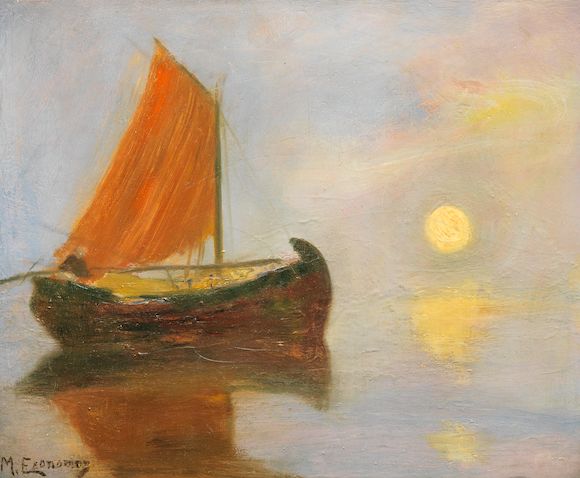 Bonhams : Michalis Economou (Greek, 1888-1933) Fishing boat at sunset ...