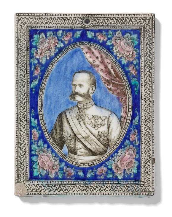 Bonhams : A Qajar moulded pottery tile depicting an Austrian Prince ...