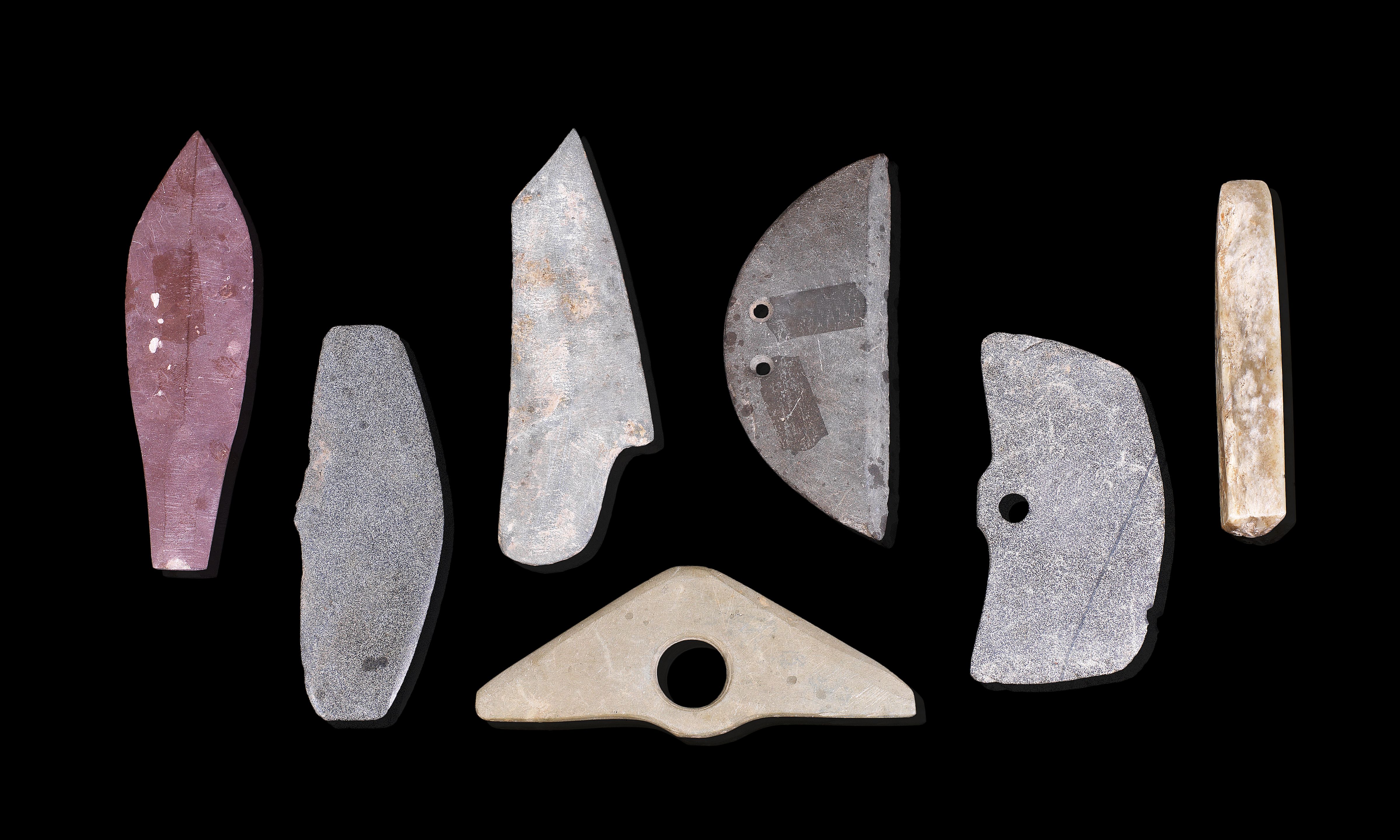 Bonhams : A group of seven stone and jade ritual blades Neolithic ...