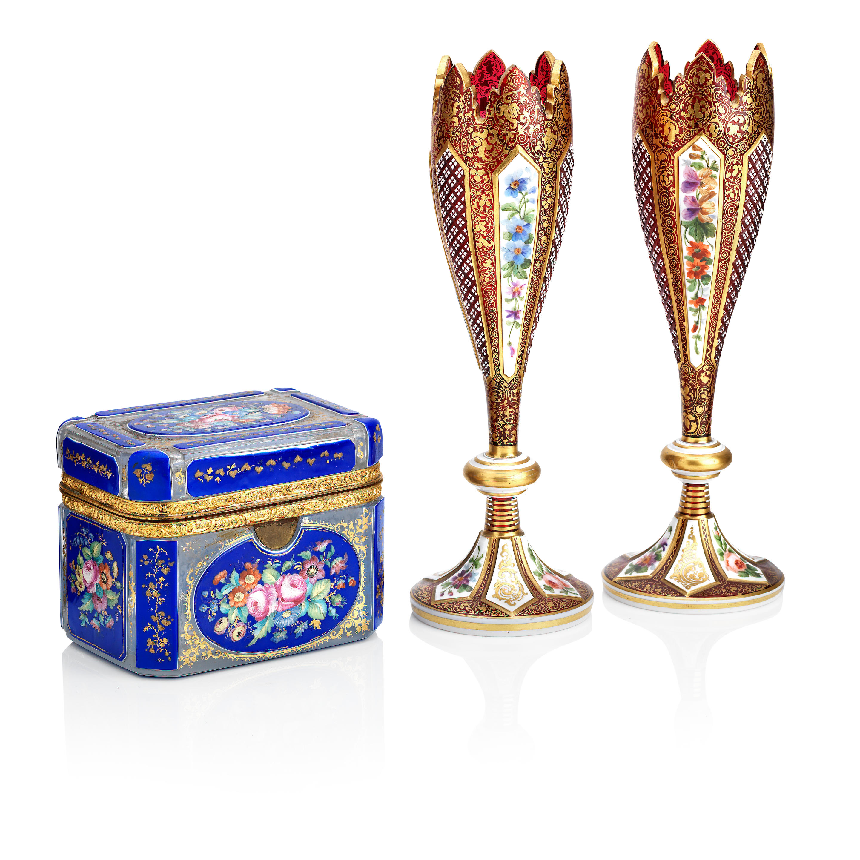 Bonhams A Pair Of Bohemian Overlay Glass Vases And An Overlay Glass