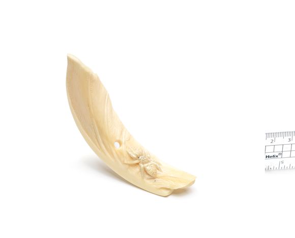 Bonhams : A boar-tusk netsuke of a spider on a taro leaf By Seiyodo ...