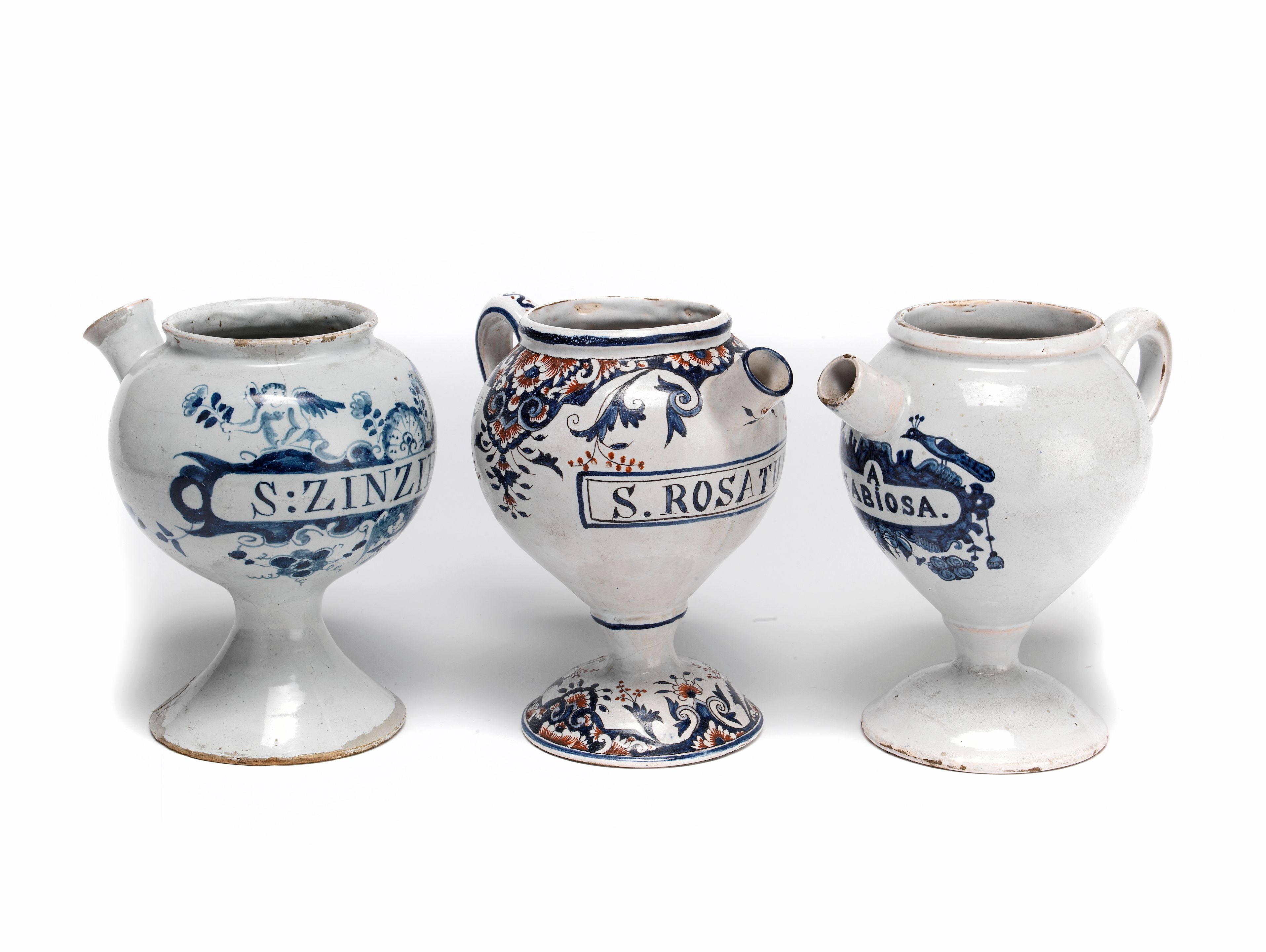 Bonhams : A London Delftware 'Cherub and shell' label syrup jar, A ...