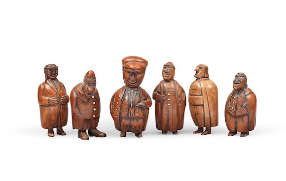 Bonhams : A group of six first half of the 19th century carved coquilla ...