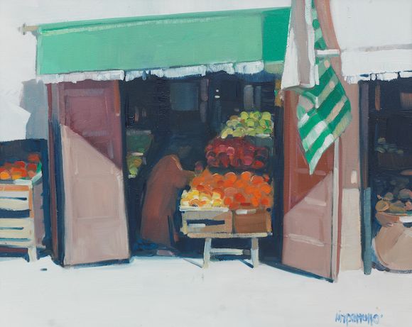 Bonhams : Lin Pattullo (British, born 1949) Fruit Vendors, Marrakech ...