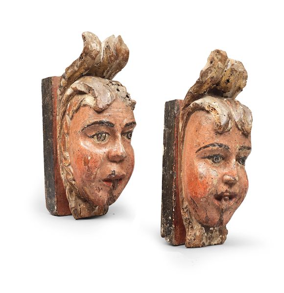 Bonhams : A pair of 17th century polychrome-decorated and gilt ...