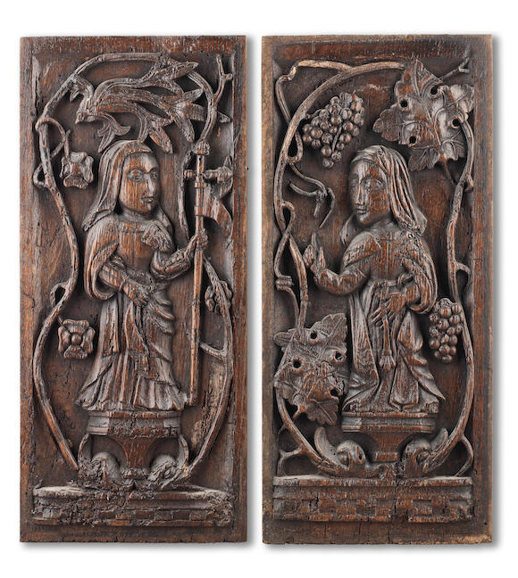 Bonhams : A good pair of late 15th/early 16th century carved oak panels, French/West Country ...