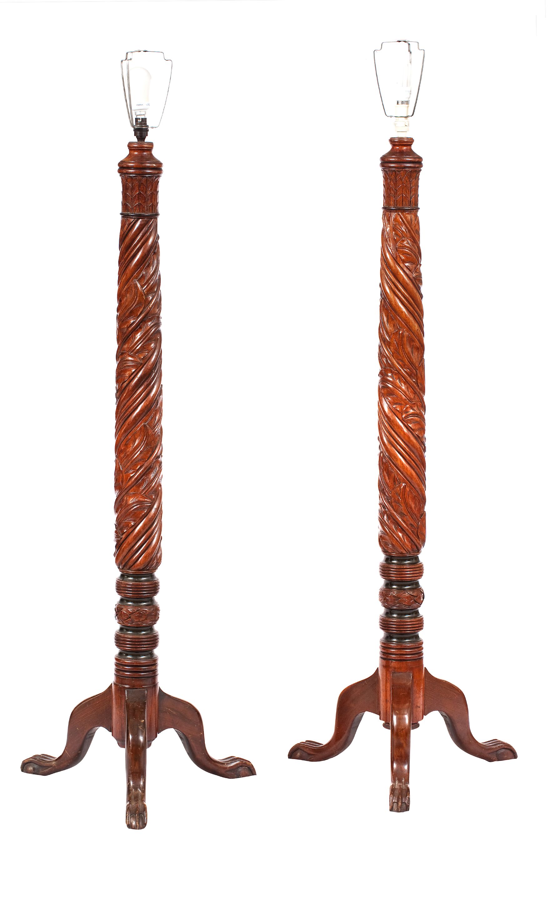 Bonhams : A pair of early 20th century mahogany standard lamps ...