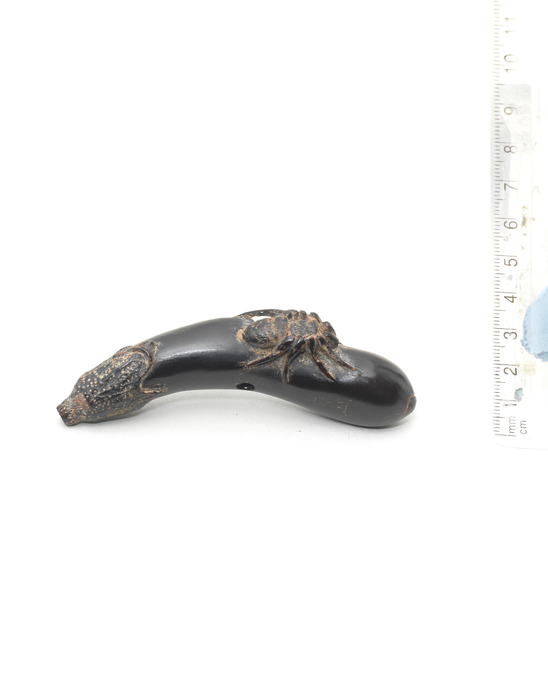 Bonhams : An umimatsu (sea-pine) netsuke of a spider on a nasubi ...