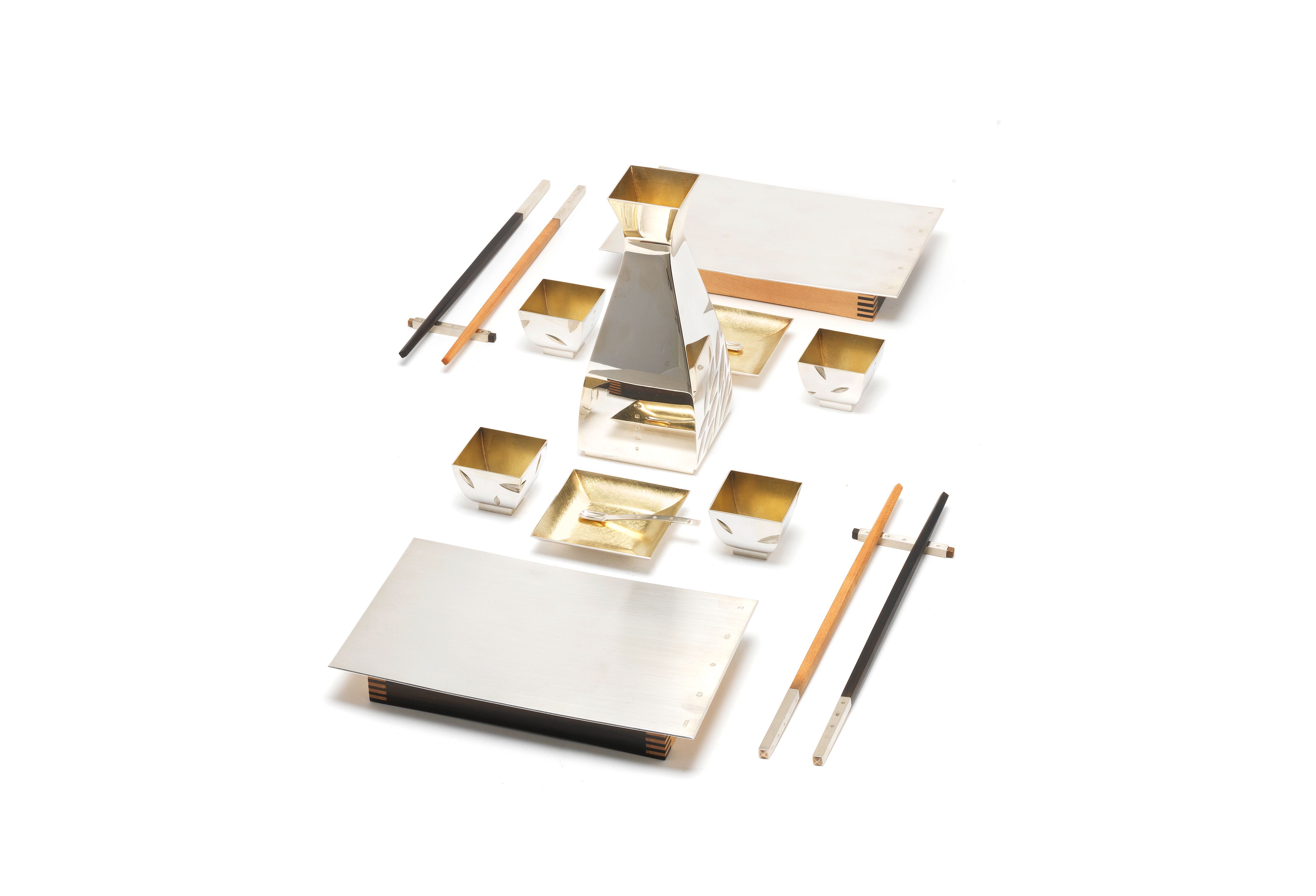Bonhams : A silver sushi and sake set made by Ian Calvert for Alan ...