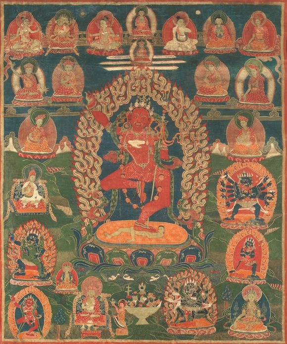 Bonhams : A thangka of Vajravarahi Tibet, 19th century