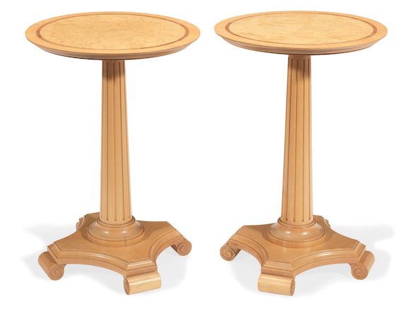 Bonhams : a pair of inlaid sycamore pedestal tables by david linley ...