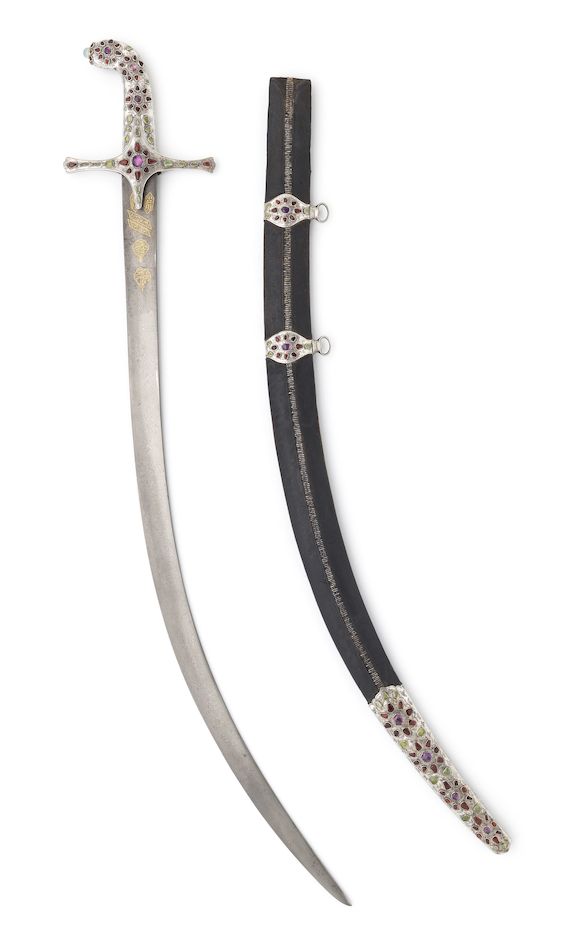 Bonhams : A fine gold-damascened watered steel sword (shamshir) bearing ...