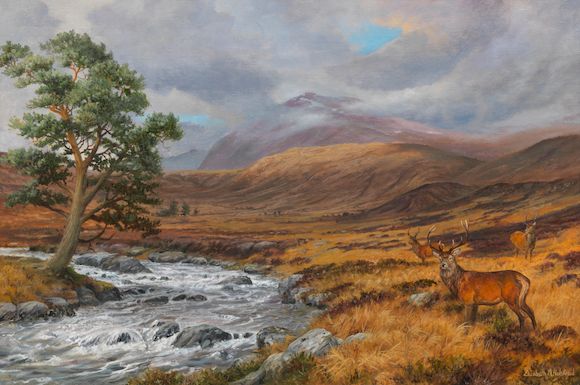 Bonhams : Elizabeth Halstead (British, 20th Century) Stags in the Glen