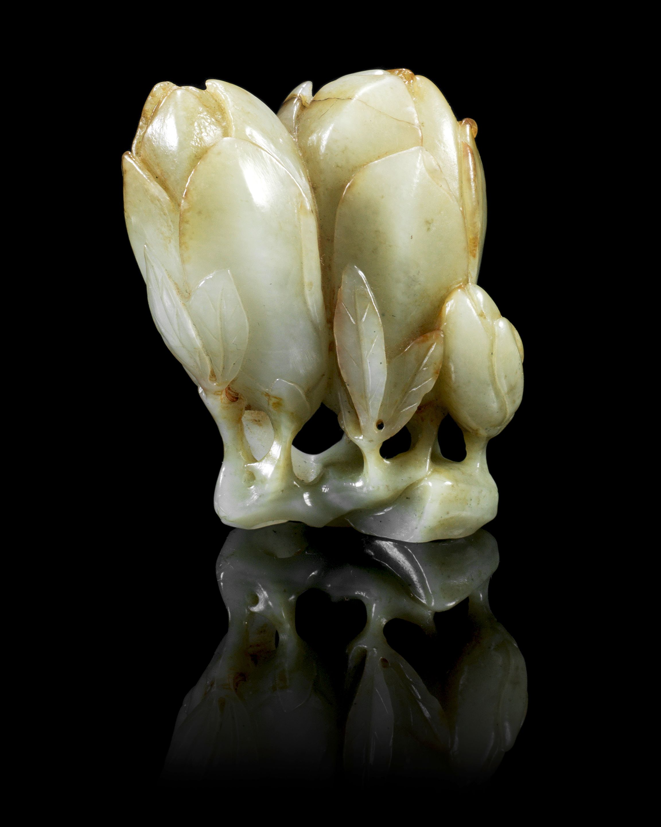 Bonhams : A pale green jade carving of magnolia 18th/19th century