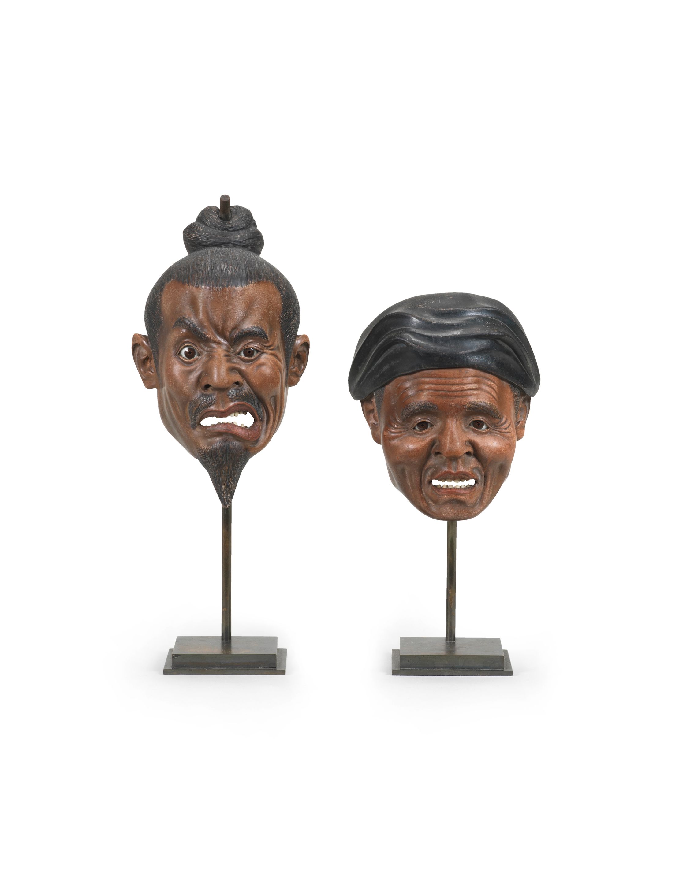 Bonhams : Two iki ningyo okimono masks Meiji era (1868-1912), late 19th ...