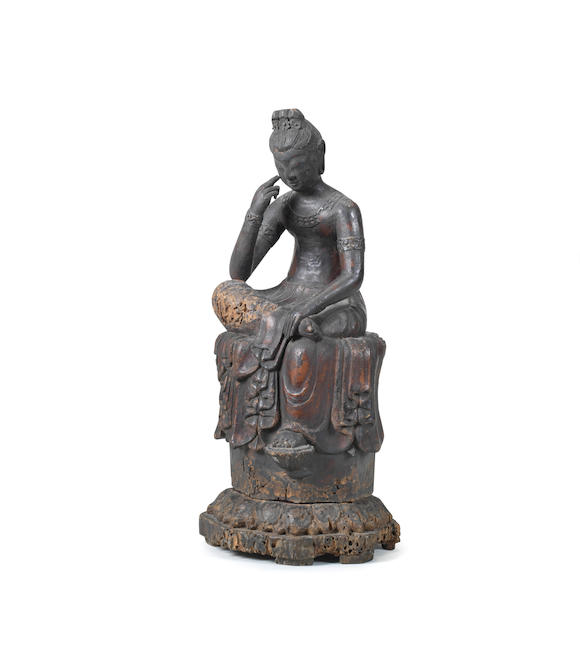 Bonhams A Wood Seated Figure Of Miroku Bosatsu Maitreya Probably
