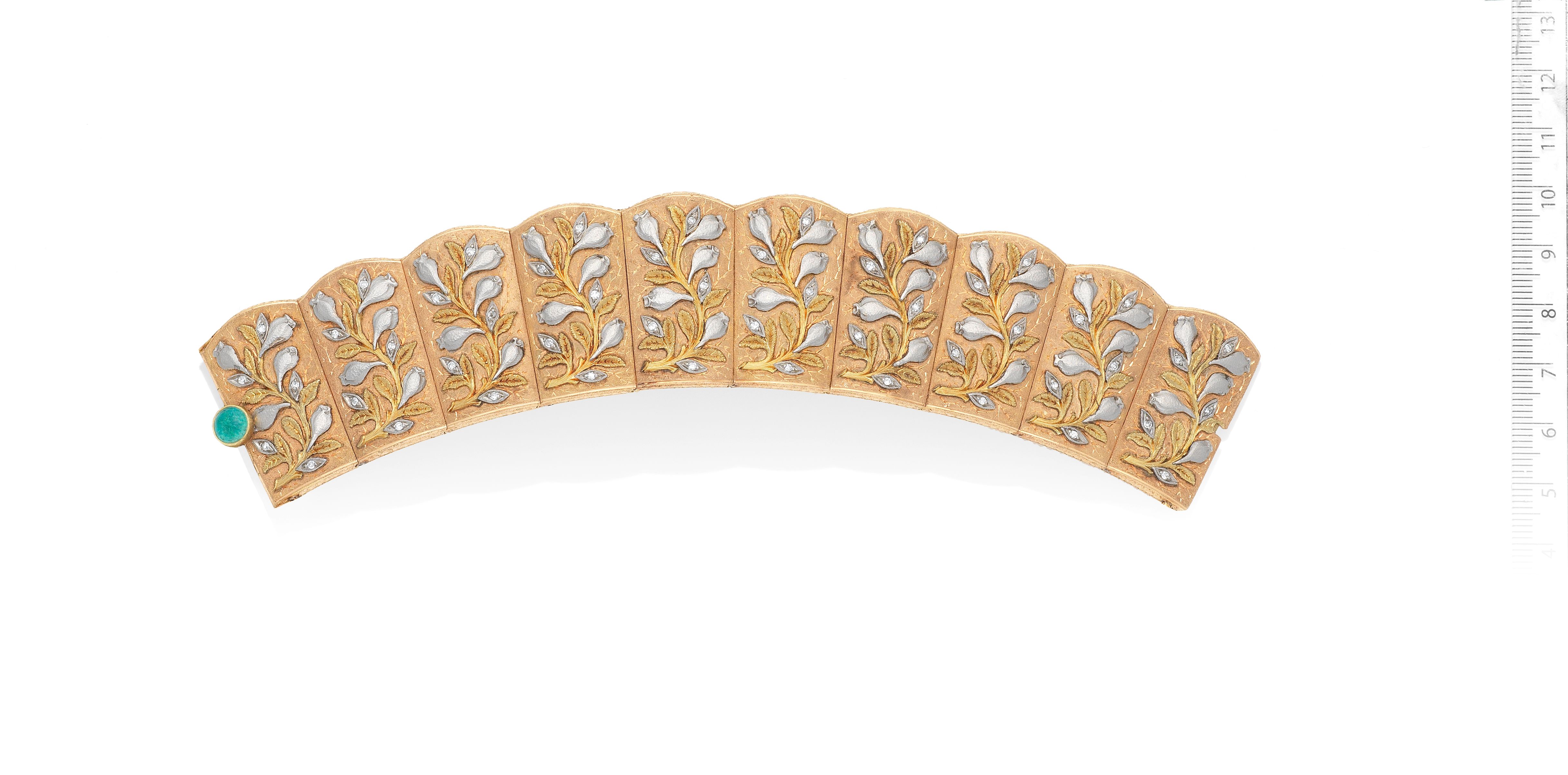 Bonhams : A vari-coloured and gem-set cuff-bracelet, by Cazzaniga,