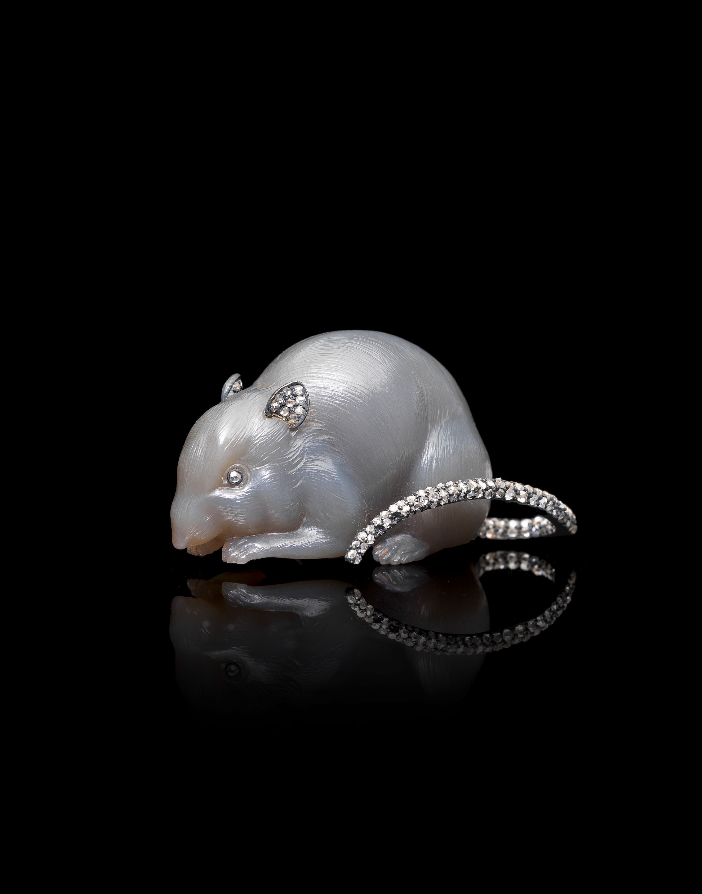 Bonhams : A grey agate figure of a mouse set with silver-mounted ...