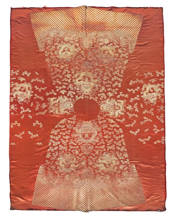 Bonhams : An uncut red-ground silk Han-Chinese woman's wedding coat ...