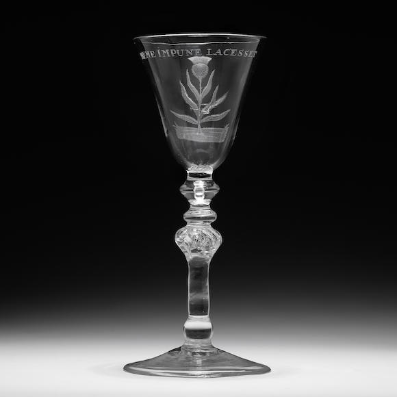 Bonhams An Engraved Light Baluster Wine Glass Mid 18th Century