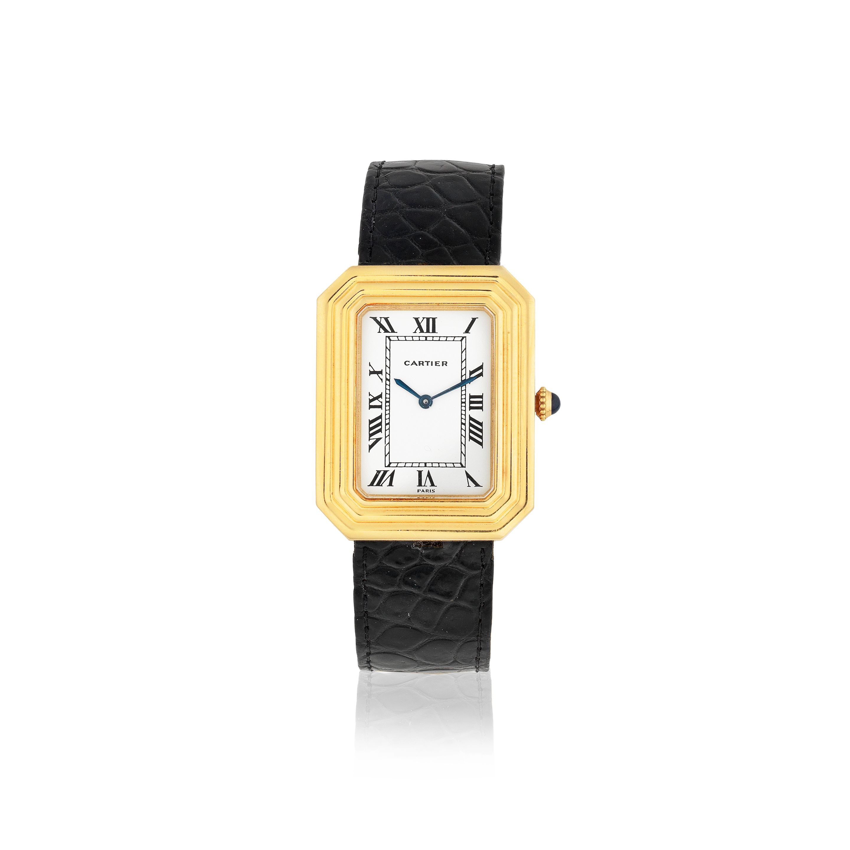 Bonhams : Cartier. An 18K gold manual wind rectangular form wristwatch ...