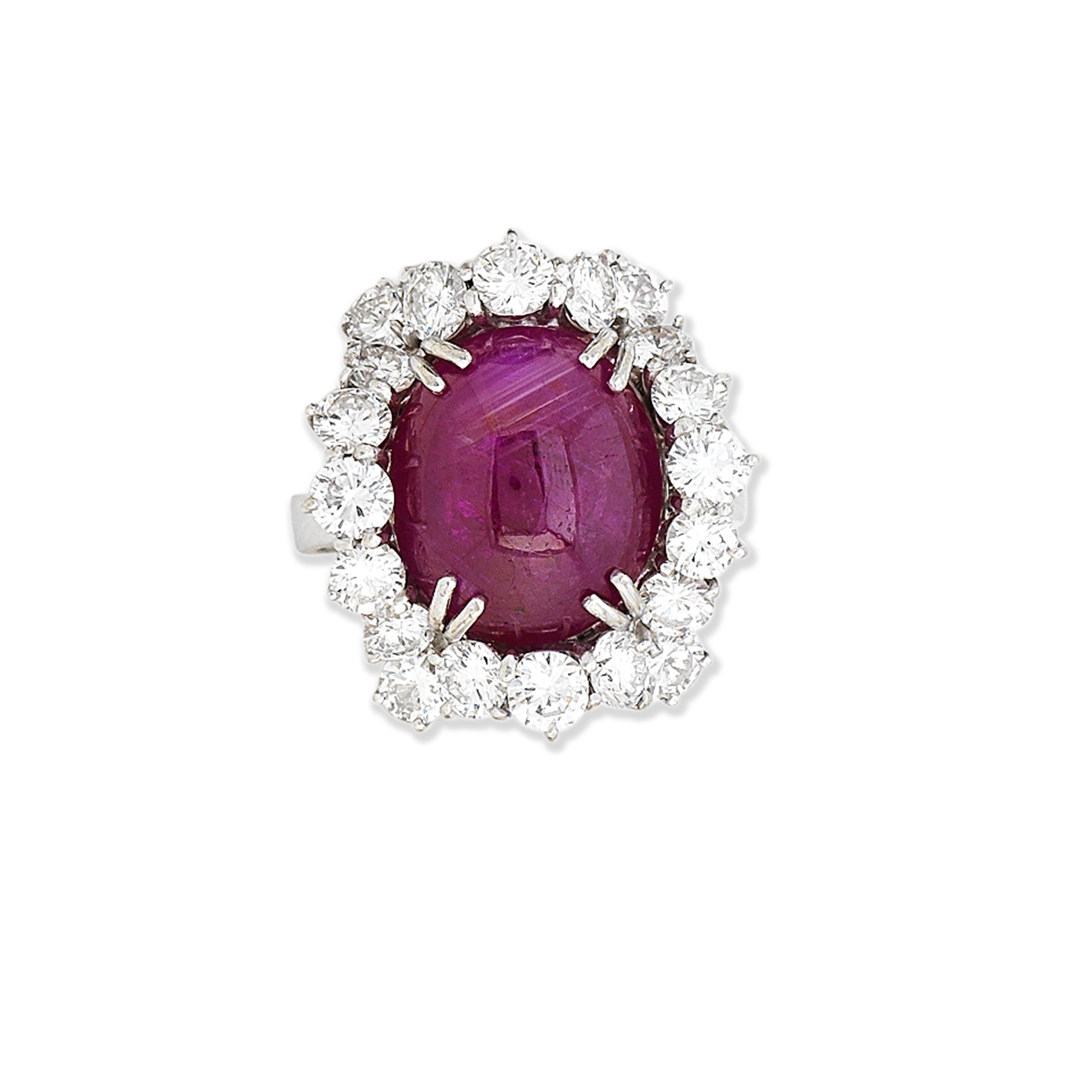 Bonhams : A ruby and diamond cluster ring