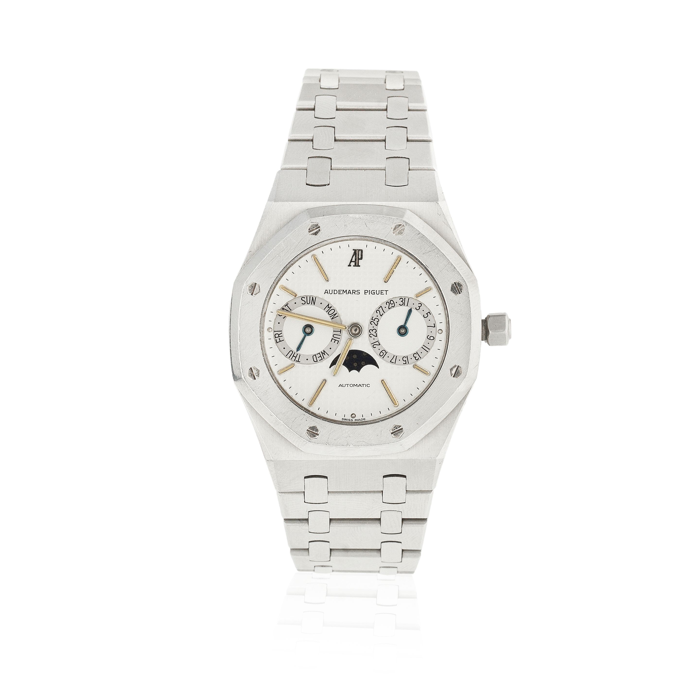 Bonhams : Audemars Piguet. A stainless steel automatic calendar ...