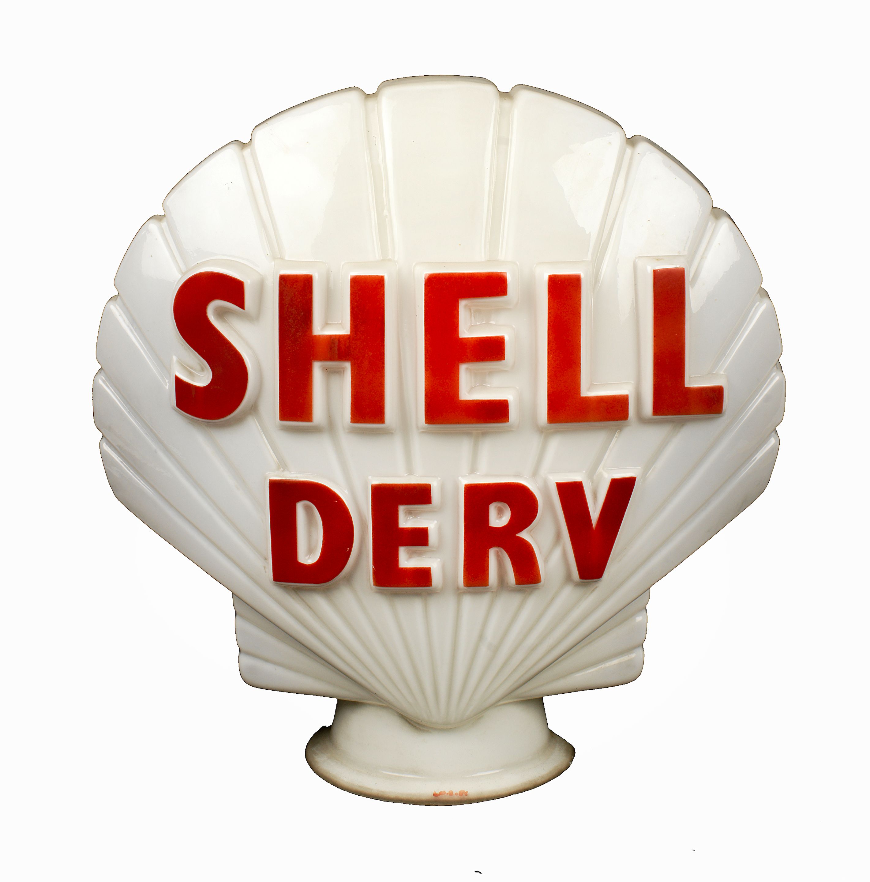 Bonhams Cars : A 'Shell Derv' shell-shaped glass petrol pump globe,