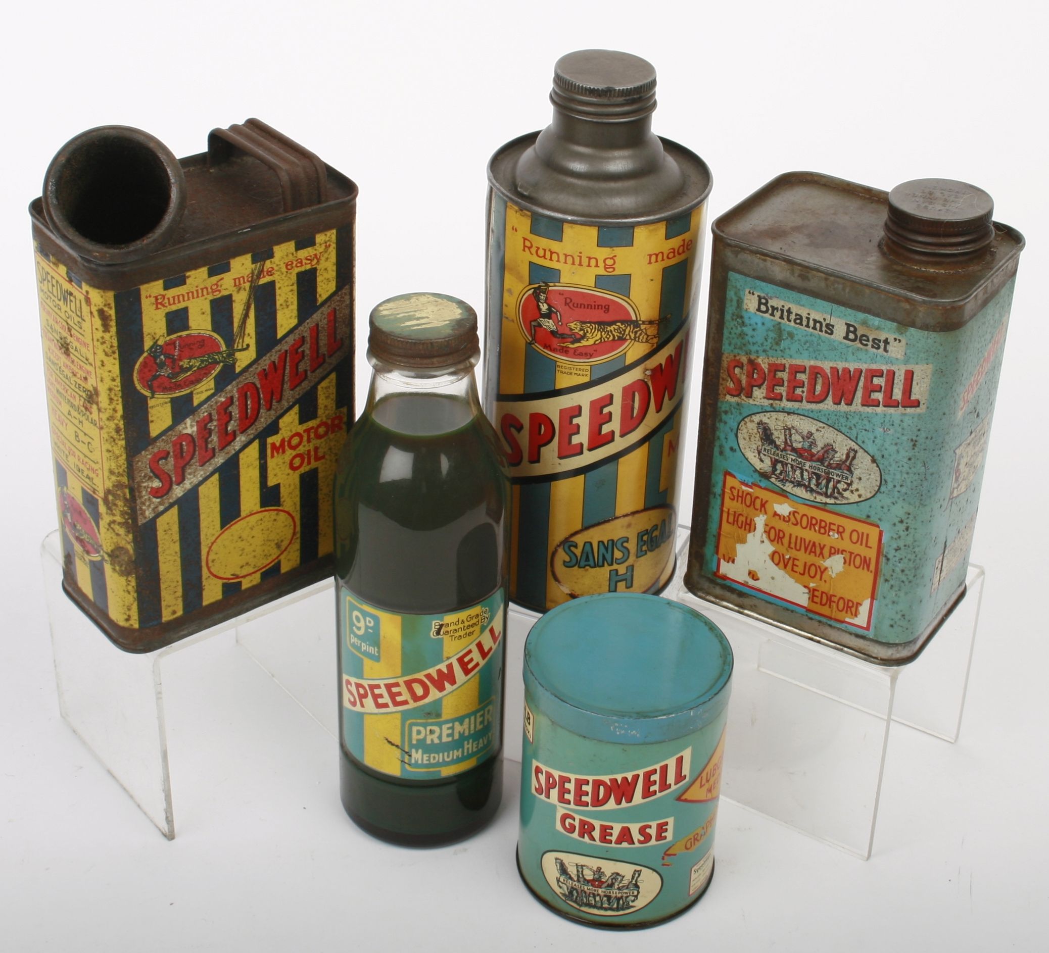 Bonhams Cars : Five 'Speedwell' oil containers, ((5))