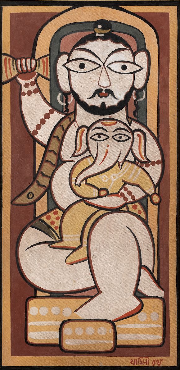 Bonhams : Jamini Roy (India, 1887-1972) Untitled (Shiva and Ganesh)