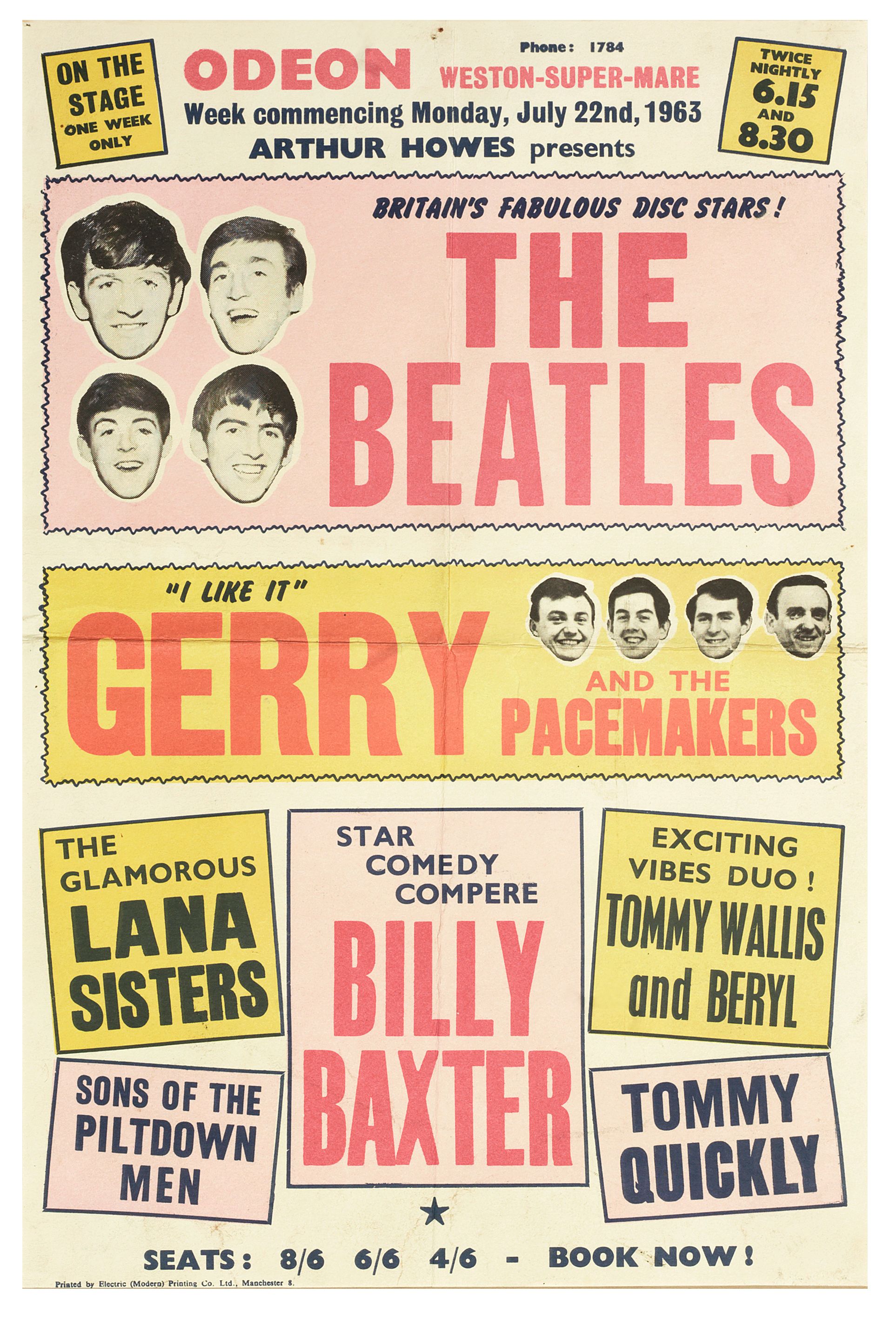 Bonhams : The Beatles A Weston-Super-Mare concert window card, 22nd ...