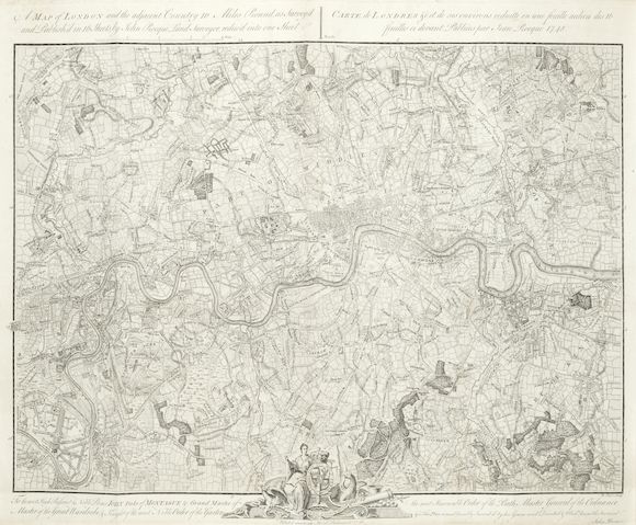 Bonhams : LONDON ROCQUE (JOHN) A Map of London and the adjacent Country ...