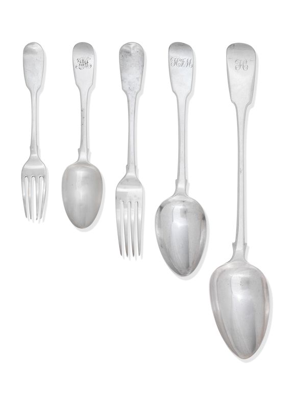 Bonhams : A part service of 19th Century fiddle pattern silver flatware ...