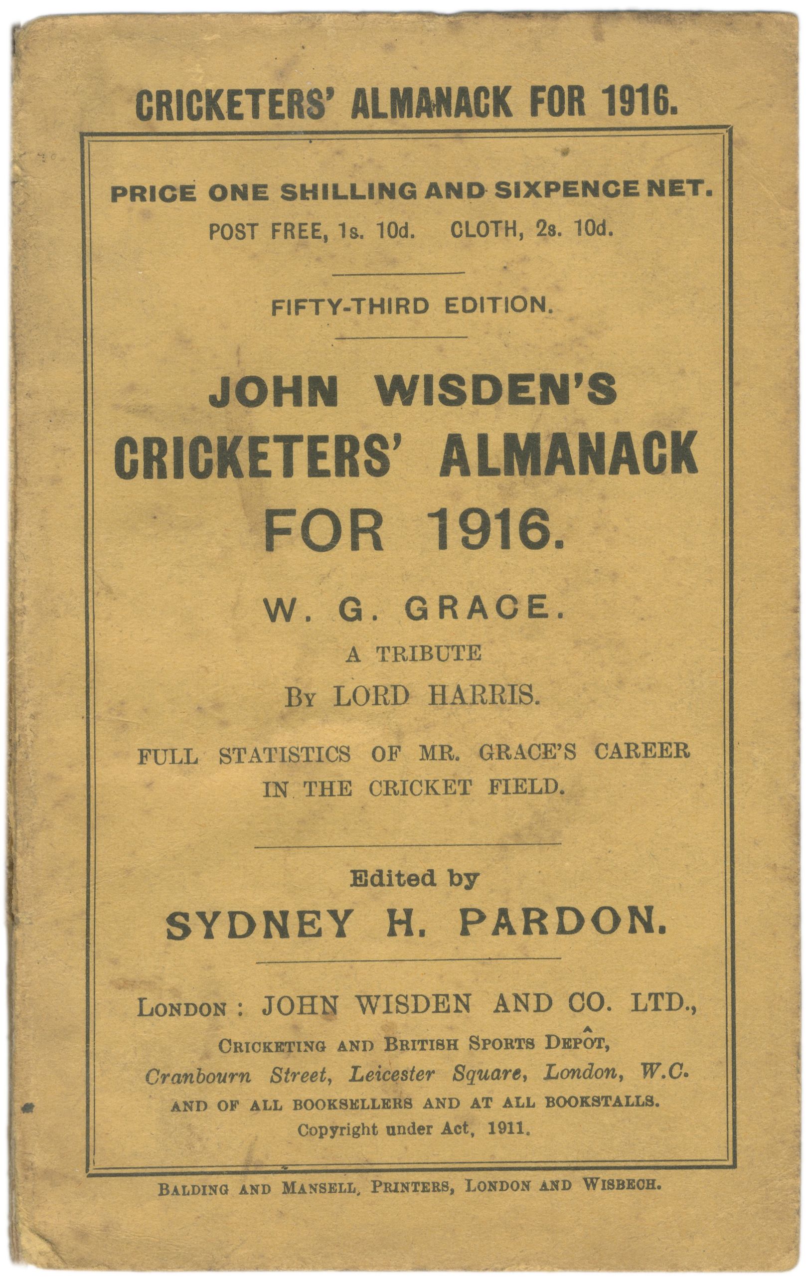 Bonhams : CRICKET WISDEN (JOHN) The Cricketer's Almanack, a collection ...
