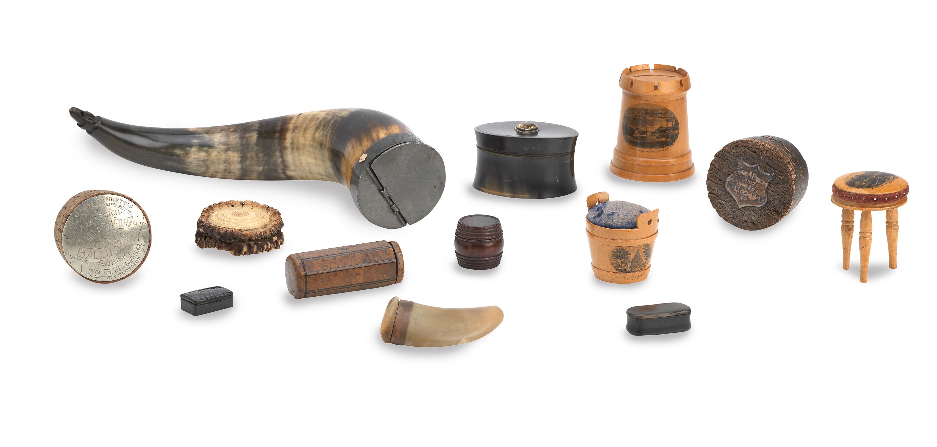 Bonhams : A collection of 19th century horn and Mauchline ware boxes ...
