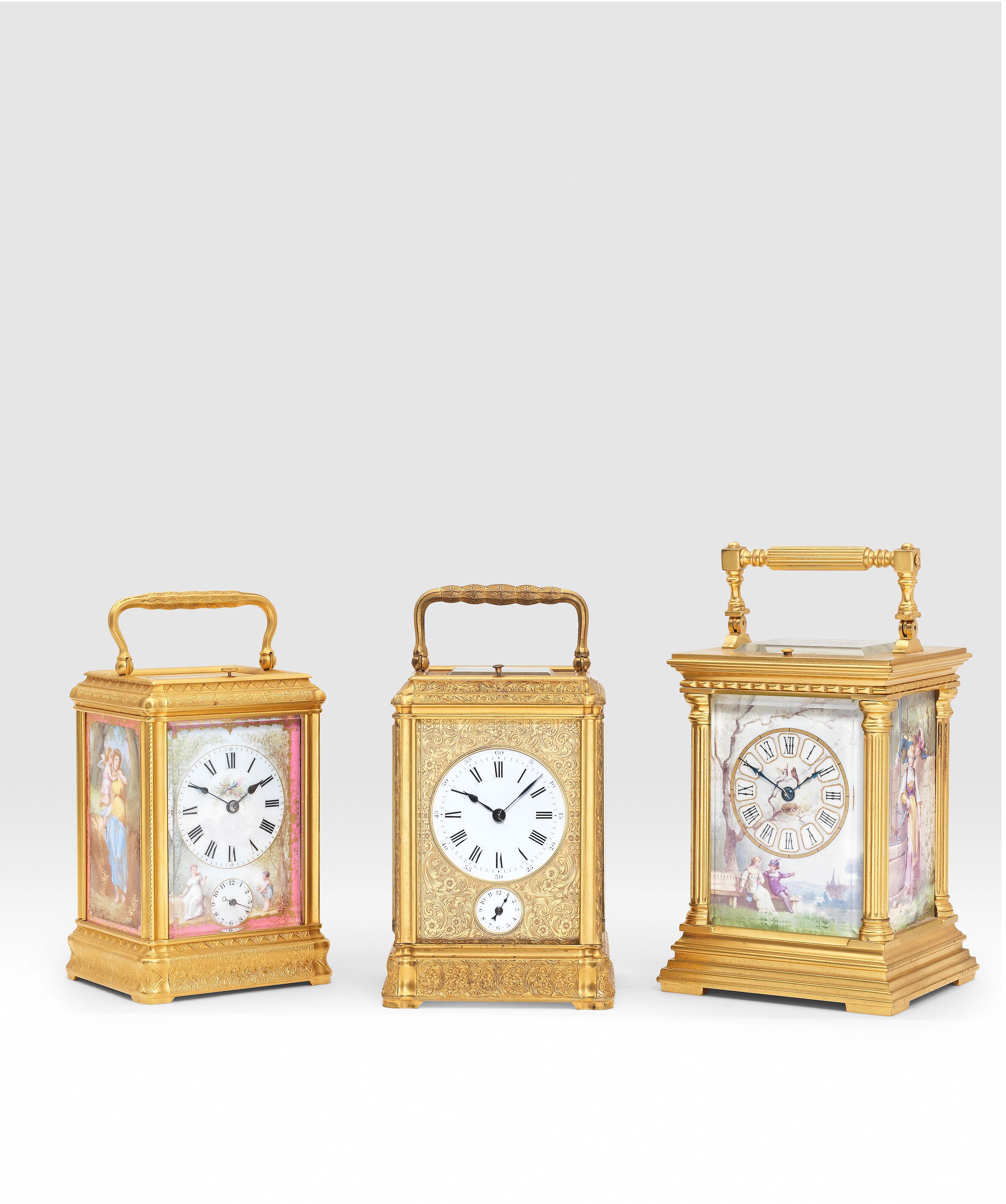 Bonhams : A good late 19th century carriage clock with three porcelain ...