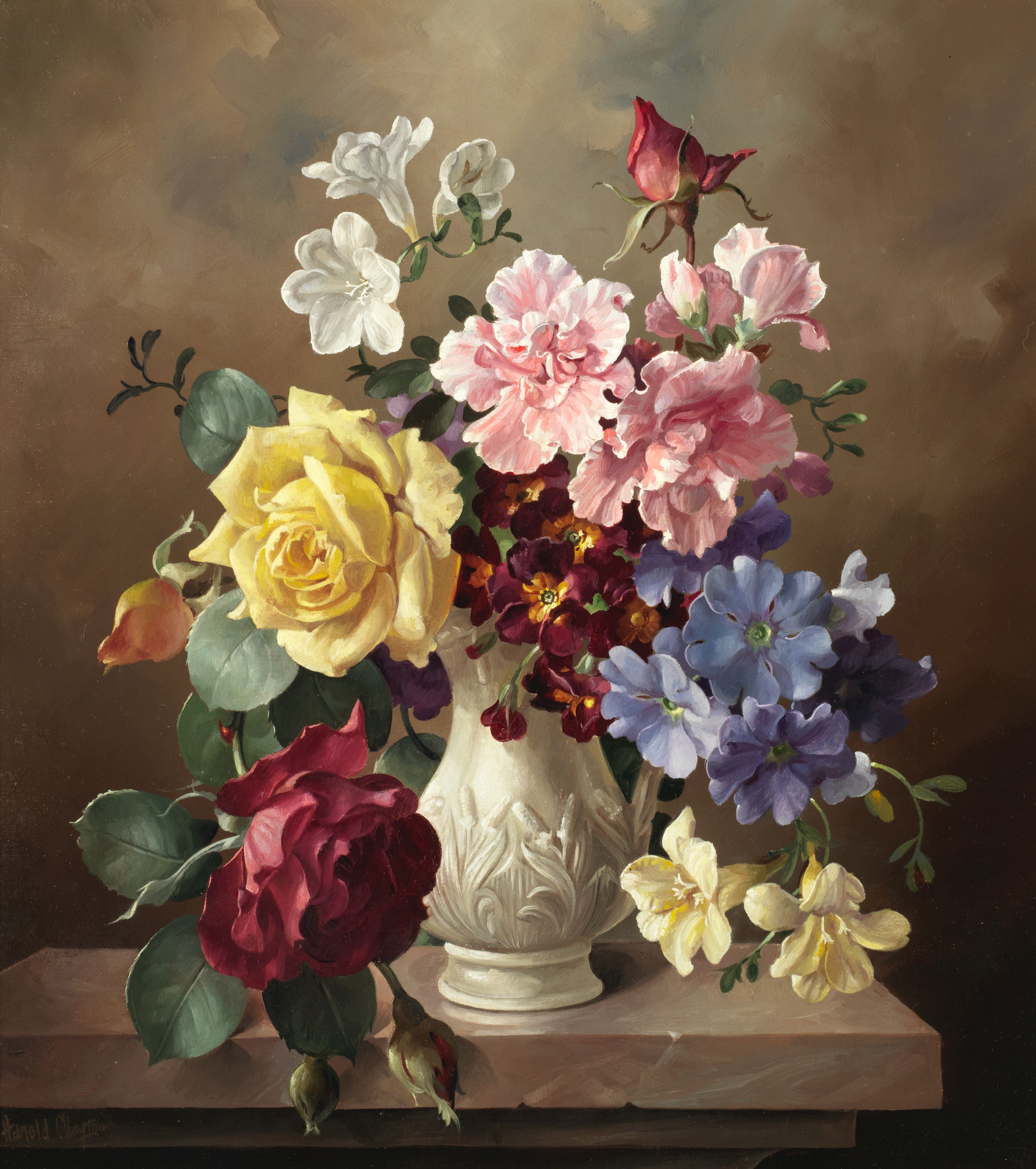 Bonhams : Harold Clayton (British, 1896-1979) Still life with roses and ...
