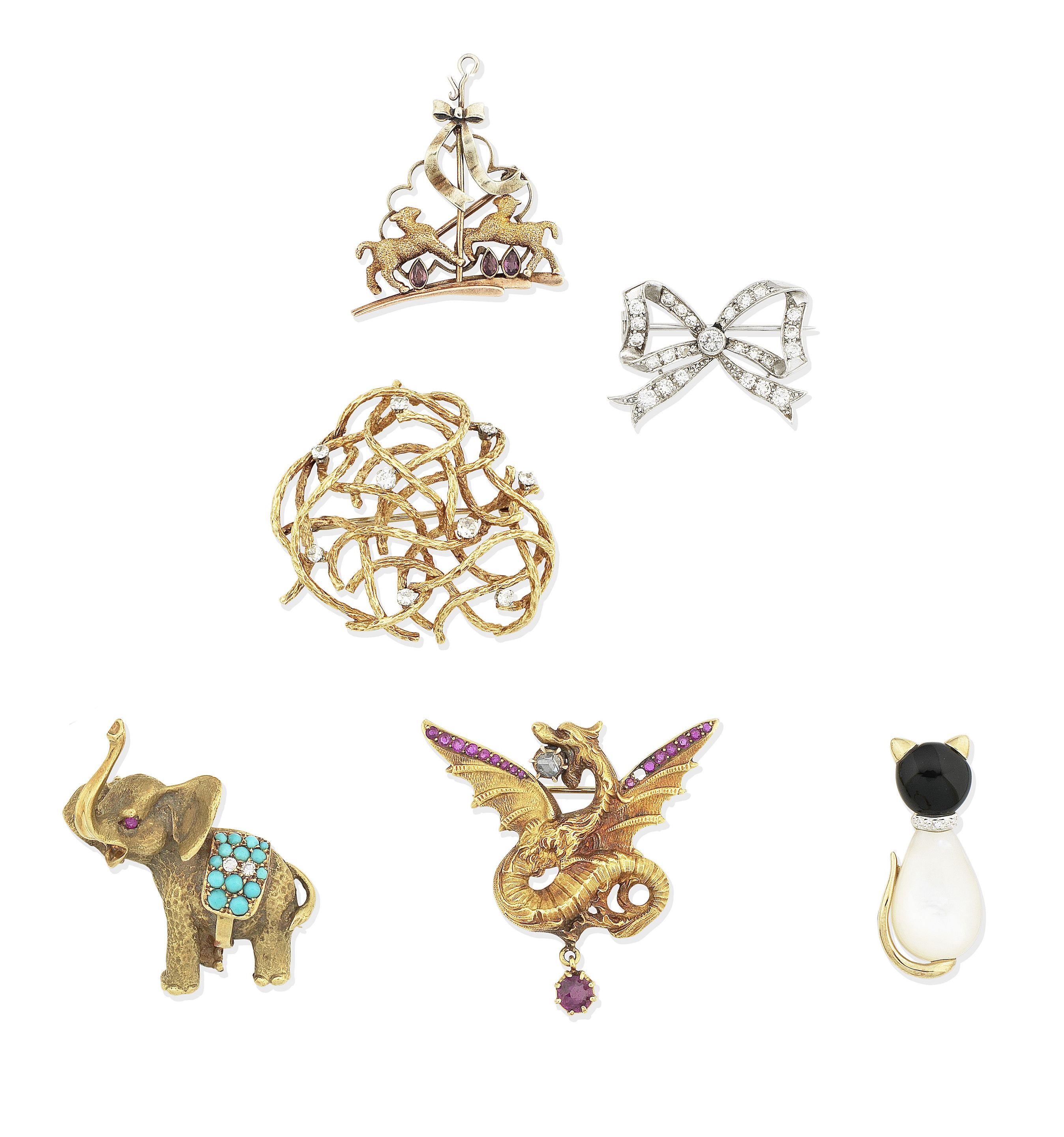 Bonhams : A collection of brooches (6)
