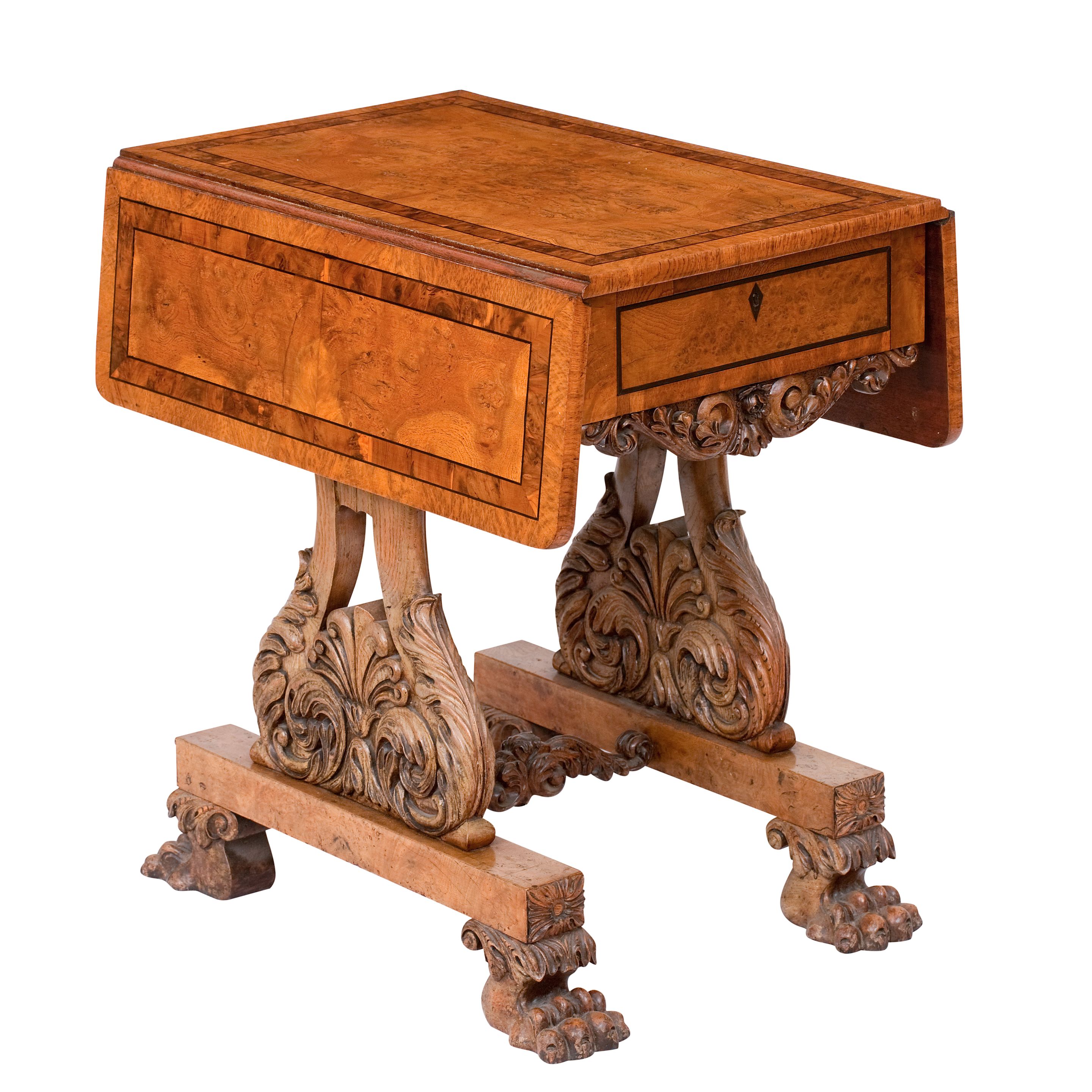 Bonhams : A William IV pollard oak and burr yew wood inlaid work table