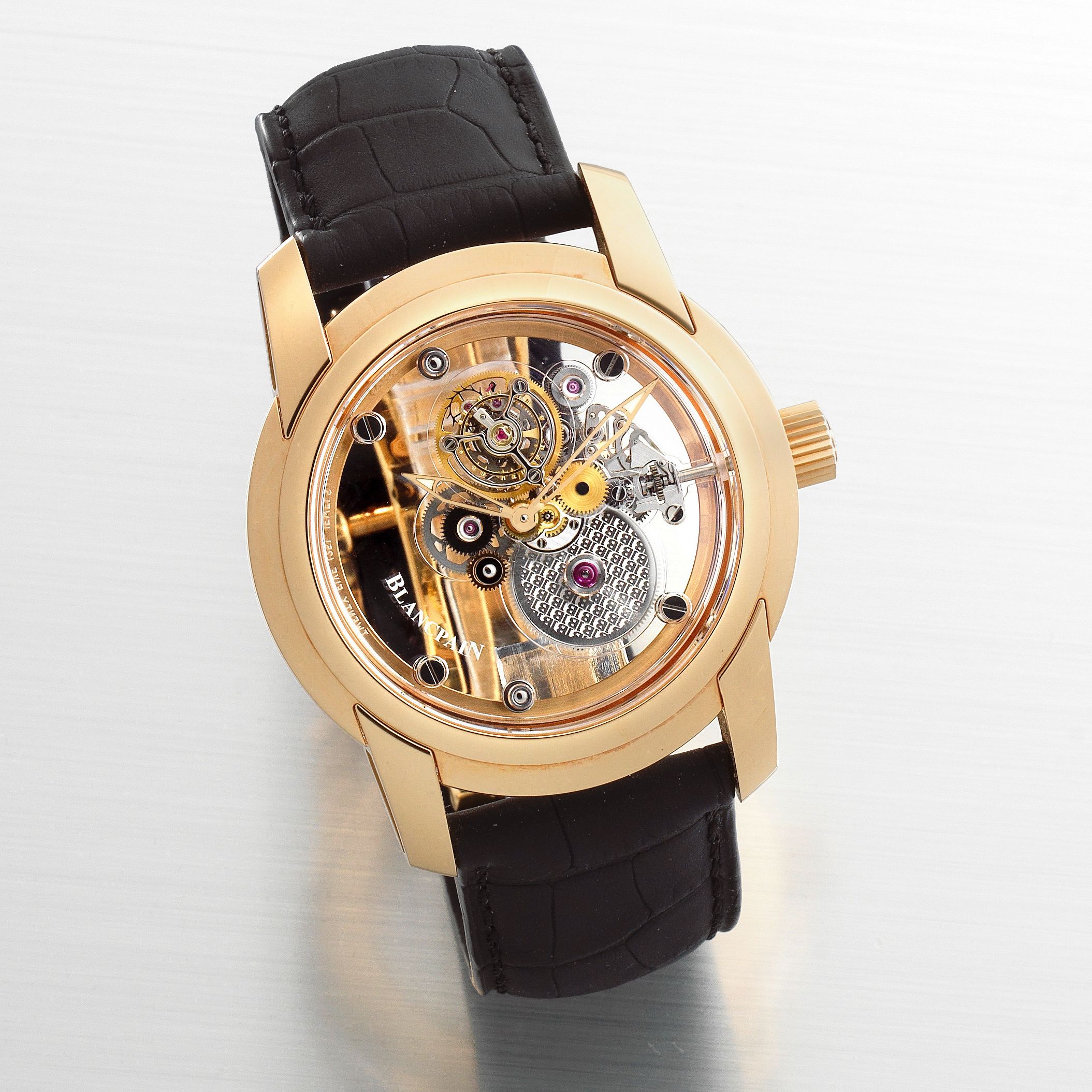 Bonhams : Blancpain. A very fine and rare 18K rose gold manual wind ...